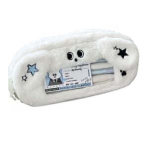 irlocy cute pencil case plush kawaii pencil pouch aesthetic supplies cute pencil pouch (white)