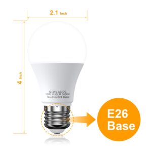 12V LED Light Bulbs, 12W 1050LM Daylight 5000K, 80W Equivalent 12-24Volt Low Voltage E26 Base AC/DC Light Bulbs for Off Grid Solar Lighting Marine Boat, A19 RV Light Bulbs Landscape Garden Yard