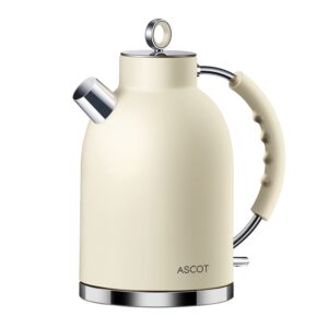 electric kettle ascot, tea kettle hot water kettle stainless steel kettle 1.5l 1500w tea heater & boiling water, auto shut-off boil-dry protection (matte cream)