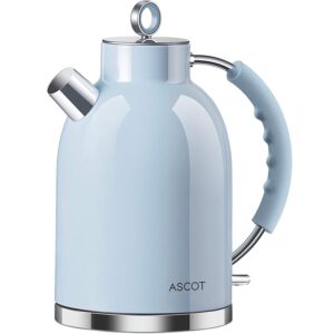 ascot electric kettle, stainless steel electric tea kettle gifts for men/women/family 1.5l 1500w tea heater & hot water boiler, auto shut-off boil-dry protection (blue)