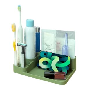 bathroom countertop electric toothbrush toothpaste organizer, toiletry counter sink silicone organization small storage, multifunctional vanity brush stand, green