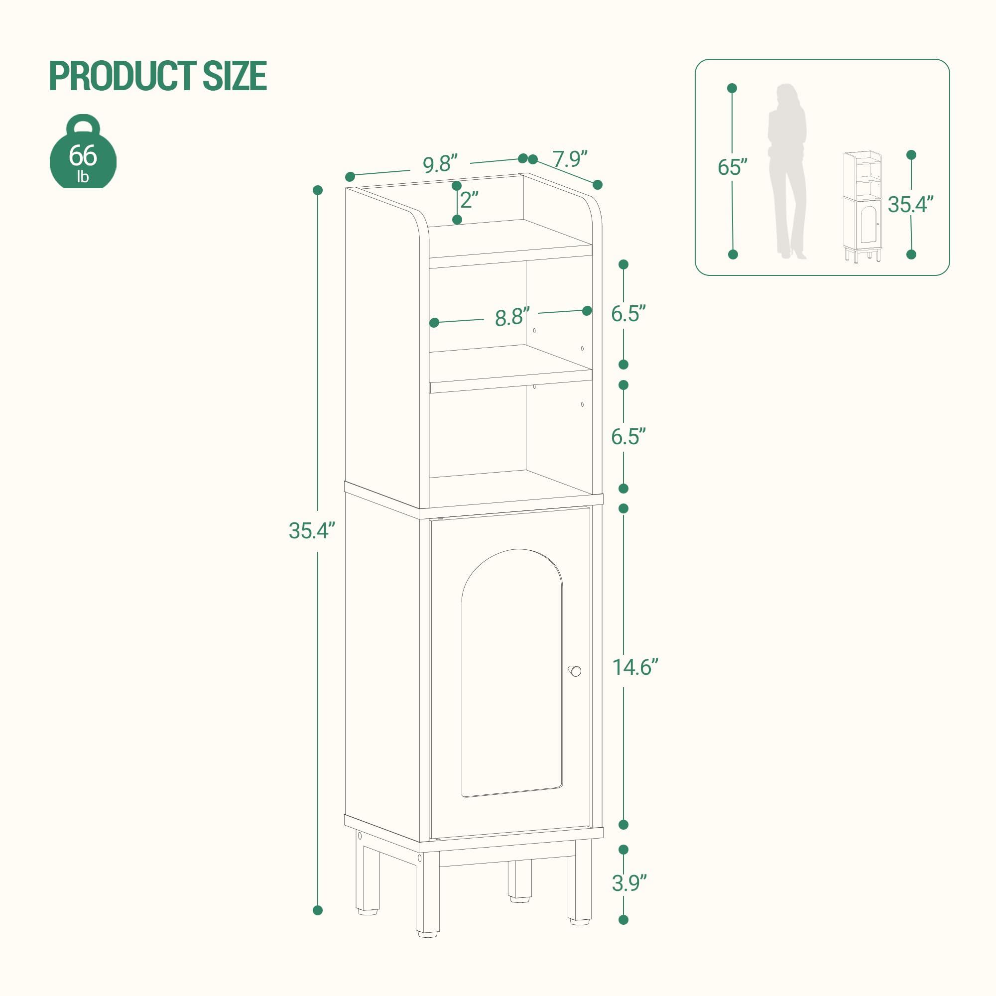 Hzuaneri Bathroom Storage Cabinet, Small Corner Floor Cabinet with Door and Shelves, Narrow Toilet Paper Cabinet, Bathroom Organizer with Adjustable Shelf, for Small Spaces, Greige BC38205G