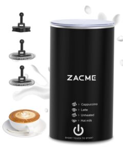 zacme milk frother, 4 in 1 electric milk steamer, automatic hot and cold foam maker and milk warmer for coffee, latte, cappuccino, macchiato, hot chocolate black