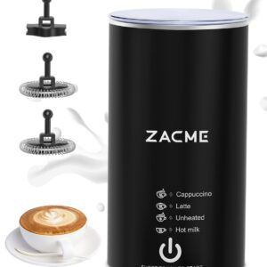 ZACME Milk Frother, 4 in 1 Electric Milk Steamer, Automatic Hot and Cold Foam Maker and Milk Warmer for Coffee, Latte, Cappuccino, Macchiato, Hot Chocolate Black