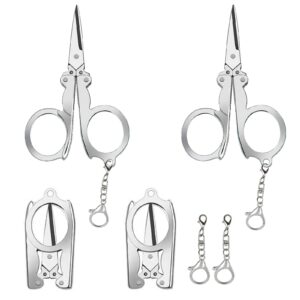 axiyanx 4pcs small folding scissors,small travel scissors with key chain,folding scissors travel,mini scissors,portable scissors,tiny scissors for craft camping outdoors(silver)