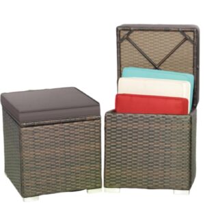 medimall patio wicker ottoman set of 2, multipurpose outdoor footstool w/removable cushions, rattan side table w/storage, footstool ottoman seat for garden, backyard, poolside (gray)