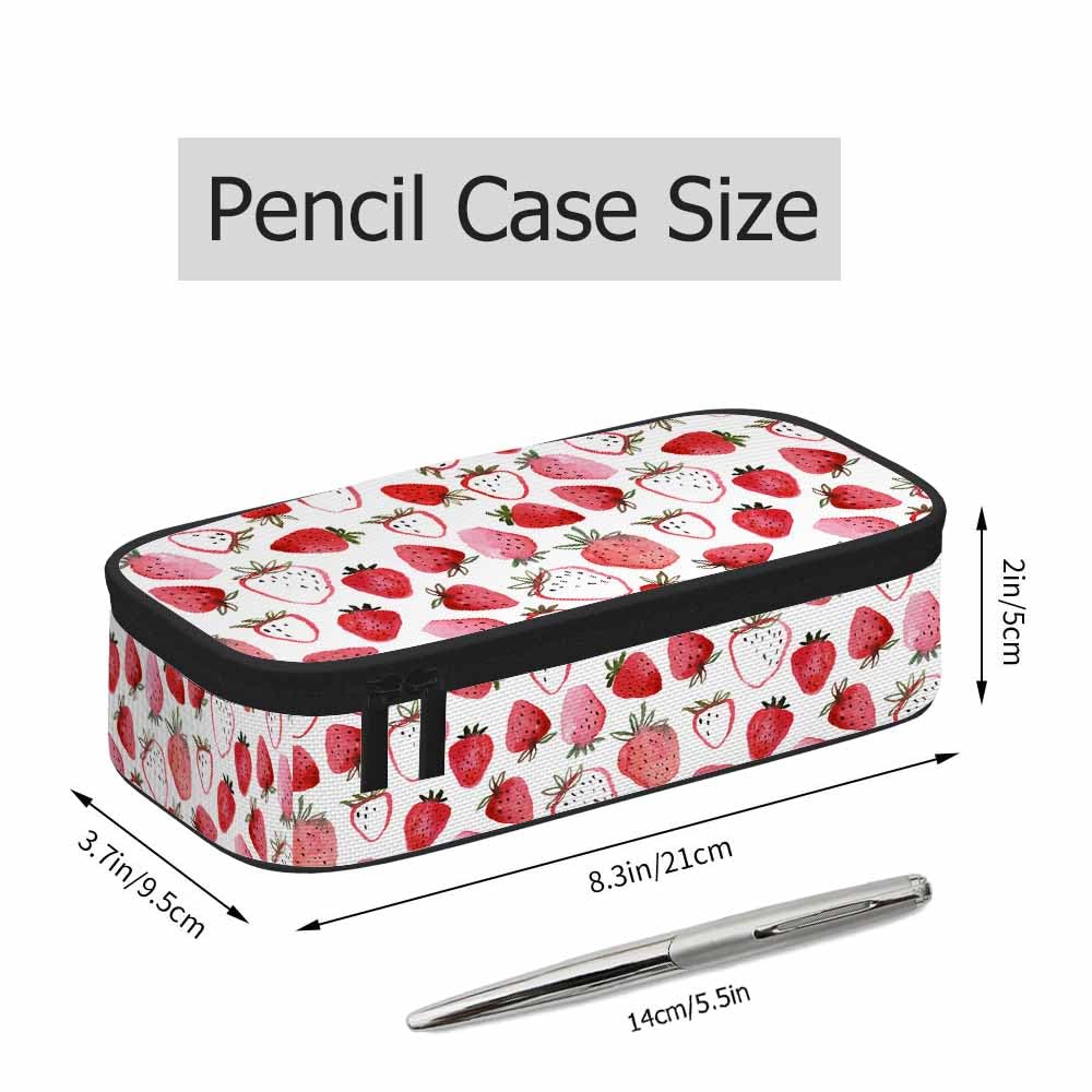 Xuwenz Strawberry Pencil Bag Abstract Watercolor Beautiful Fruit Fresh Sweet Spring Big Capacity Pencil Case Pencil Pouch Pen Bag School Students Boy Girl