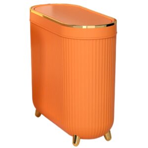 bbjjbby bathroom trash can slim trash can 3.2 gallons kitchen garbage can with press top lid plastic trash bin waste basket for bedroom, office, living room orange home supplies