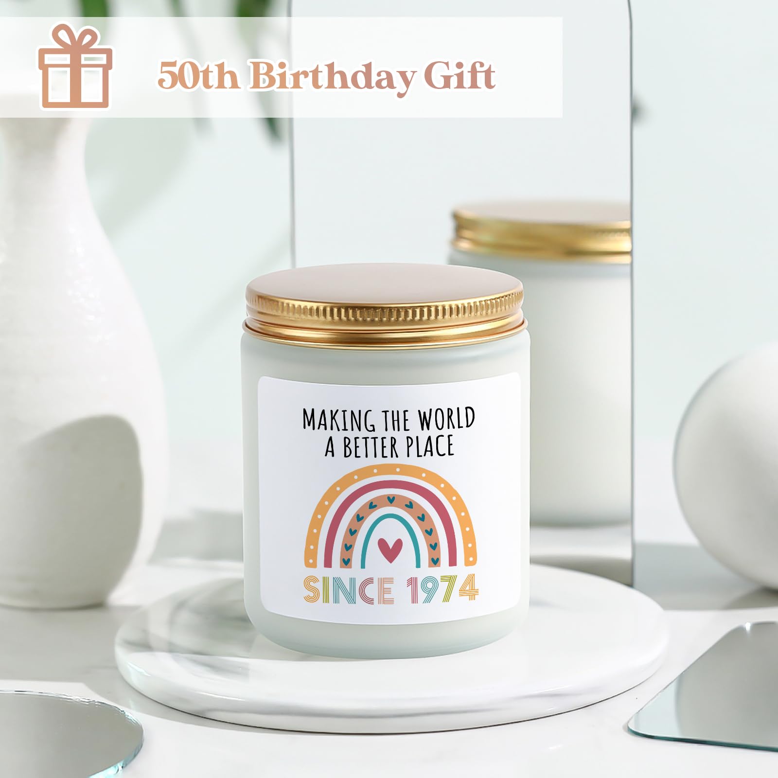 50th Birthday Gifts for Her, 1974 Happy 50th Birthday Gifts for Women, 50 Year Old Birthday Gift Ideas for Wife, Mom, Aunt, 50th Birthday Decorations-50th Birthday Candle(Vanilla Buttercream Scent)