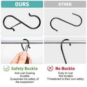 12 Pcs S Hooks for Hanging Heavy Duty, 3.5-inch Heavy Duty Metal S Hooks with Safety Buckle, S Shaped Hooks, Pot Rack Hooks, Closet Hooks, S Hooks for Hanging Plants, Kitchen Utensil, Pot, Pan, Bags.