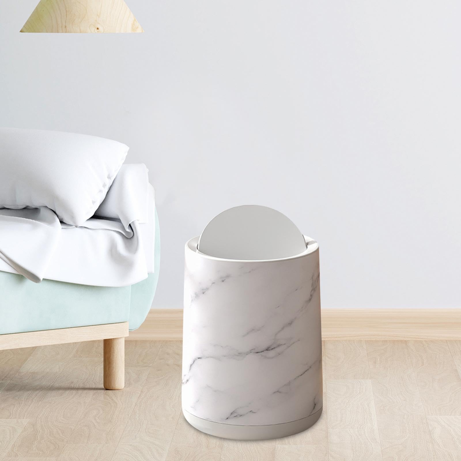 JISADER Marble Bathroom Trash Can Household Trash Bin Household Rubbish Bin Garbage Container Removable Inner for Living Room Dorm, White Small