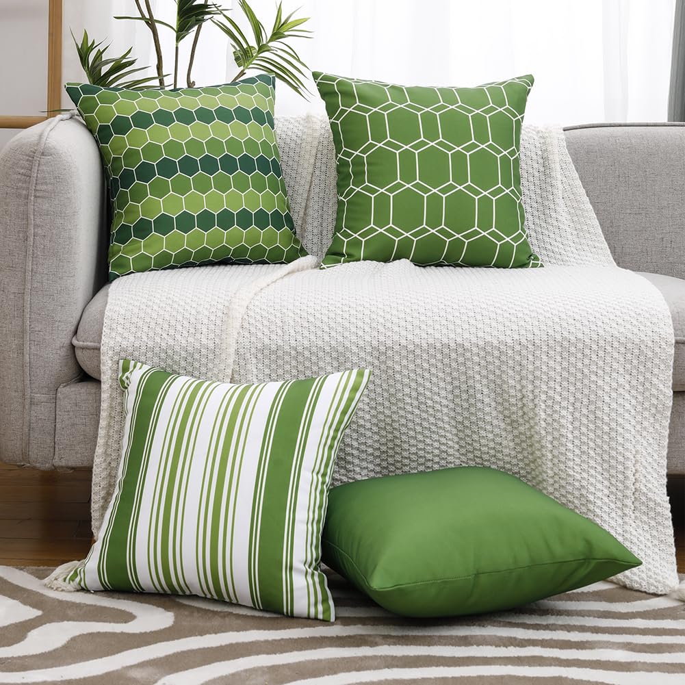 CARRIE HOME Green Outdoor Pillow Covers Waterproof 18x18 Set of 4, Lime Green Outdoor Pillows Decorative Spring Summer Throw Pillow Covers 18 x 18, Outdoor Porch Patio Decor Pillows (No Inserts)