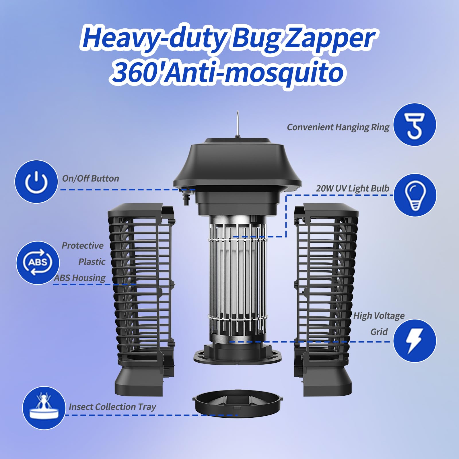 Bug Zapper Outdoor, 2024 Upgraded Mosquito Zapper for Indoors with Powerful 20W Bulb, 4200V Waterproof Fly Zapper,Electric Fly Traps Outdoor Mosquito Killer for Home,Backyard,Patio Yard,8.2Ft Cord