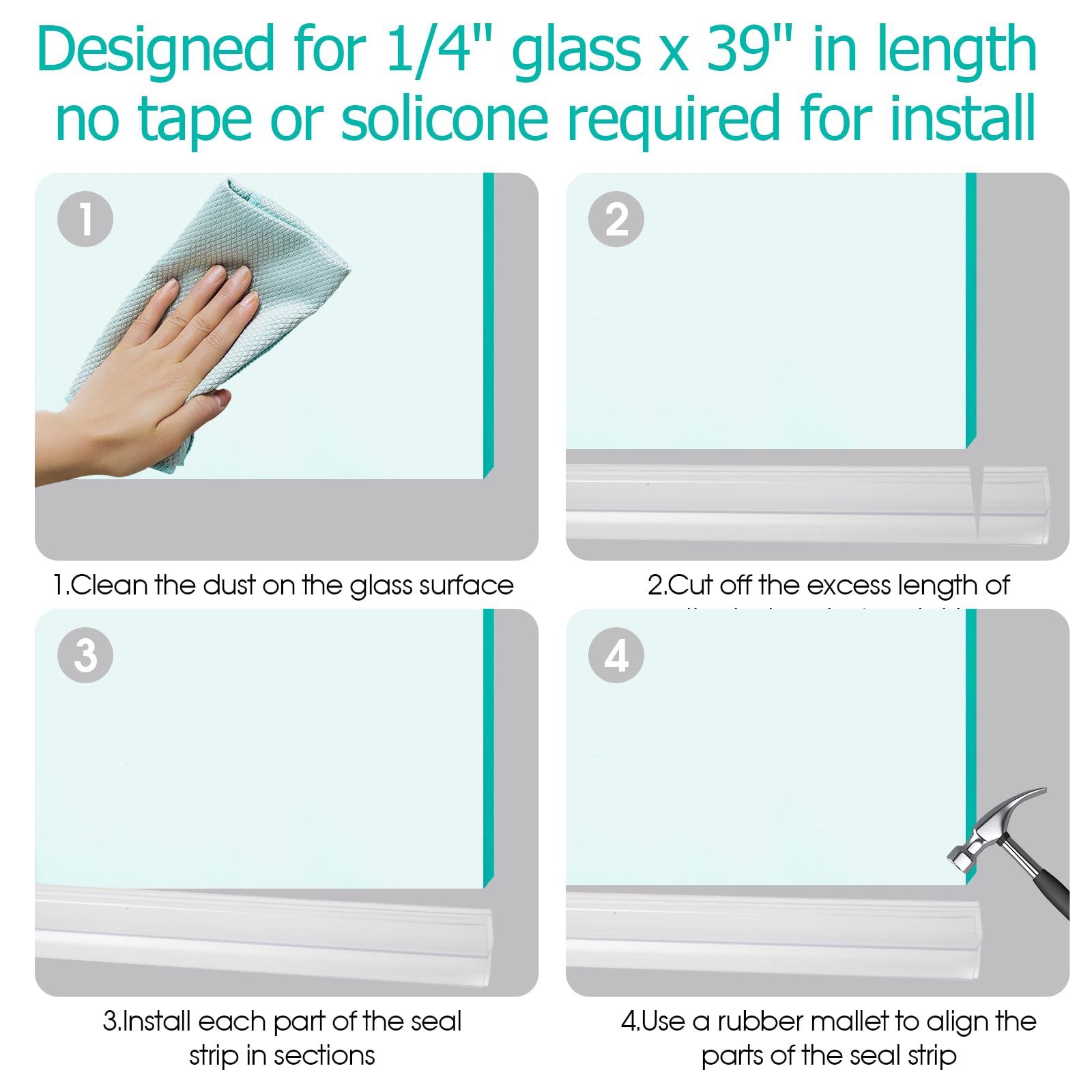 Shower Door Bottom Seal POZIA-36" Long,1/4"(6mm) Thick Frameless Glass Shower Door Seal Strip Clear Vinyl Durable Stop Shower Leaks and Create a Water Barrier Ultra Clear