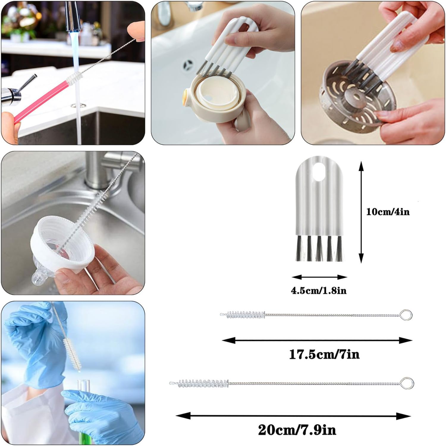 Bottle Brush Set 6 Pack Water Bottle Straw Cleaner Brush Long Handle Bottle Brushes for Cleaning Narrow Neck Beer Wine Decanter