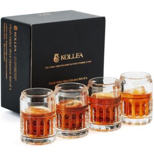 kollea set of 4 shot glasses, flash hider shaped shot glass set with heavy base, whiskey shot cups for tequila, vodka, spirits, bourbon