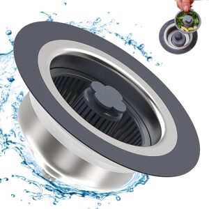 upgraded 3 in 1 kitchen sink drain strainer 304 stainless steel pop up kitchen sink stopper kit basket strainer with for standard 3-1/2 inch drain filter, anti-clogging and detachable