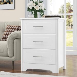 HITHOS 3 Drawer Dresser for Bedroom, 23.62" Wide Modern White Dresser, Tall Nightstand with 3 Deep Drawers, Wood Chest of Drawers, Side End Table for Living Room, Hallway, Home Office