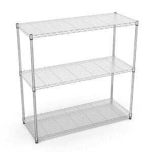 kozysfler 3 tier wire shelving unit, 1050 lbs nsf height adjustable metal garage storage shelves, heavy duty storage wire rack metal shelves - chrome