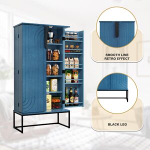 ARTPOWER 46" Blue Pantry Cabinets, Food Pantry Storage Cabinet with Adjustable Shelves，Large Storage Space for Kitchen,Blue