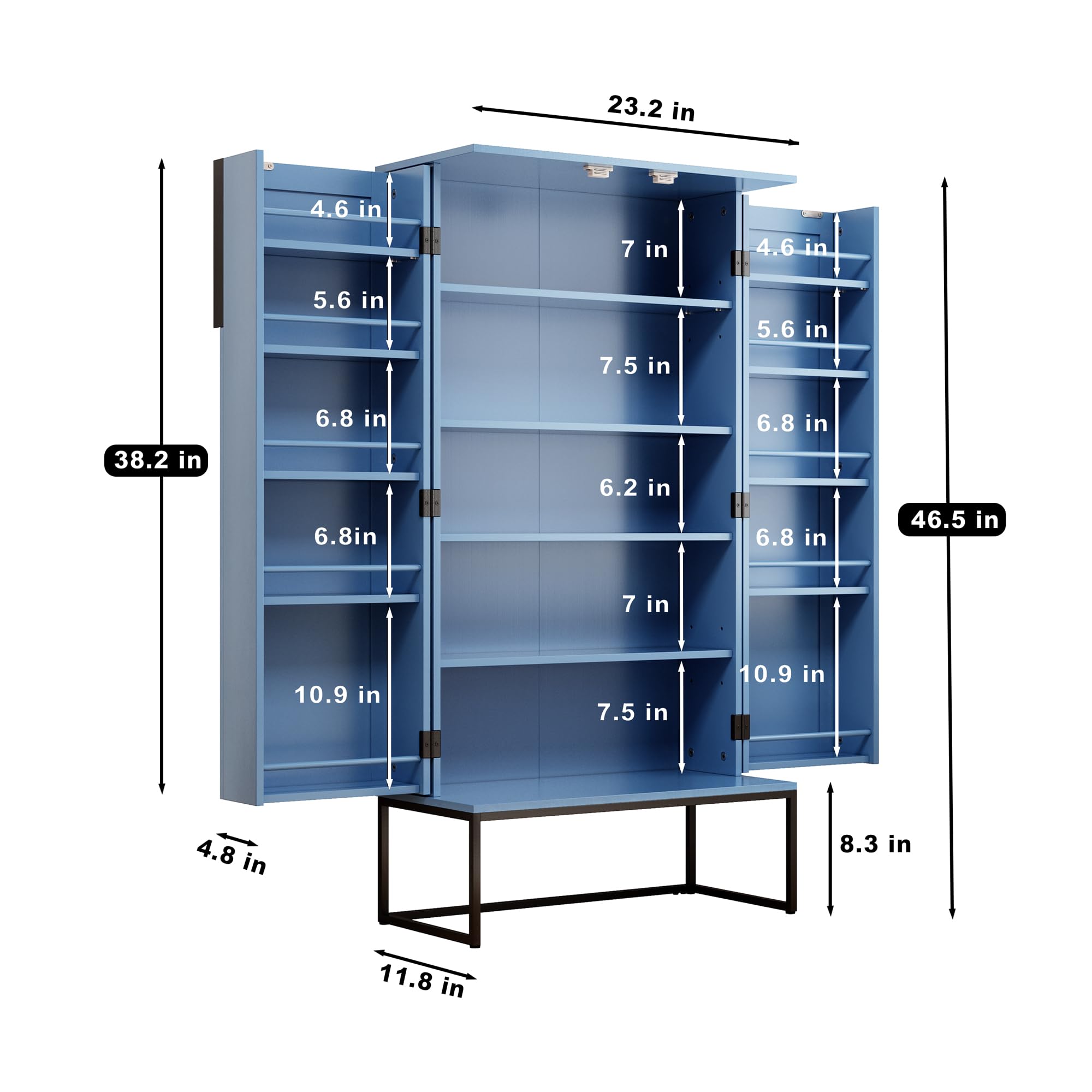 ARTPOWER 46" Blue Pantry Cabinets, Food Pantry Storage Cabinet with Adjustable Shelves，Large Storage Space for Kitchen,Blue