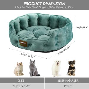 ClevaHome Cat Dog Bed for Small Pets up to 15lbs - Round Cat Beds for Indoor Cats, Machine Washable Comfortable Pet Bed for Puppy and Kitten with Non-Slip Bottom (Washed Green)