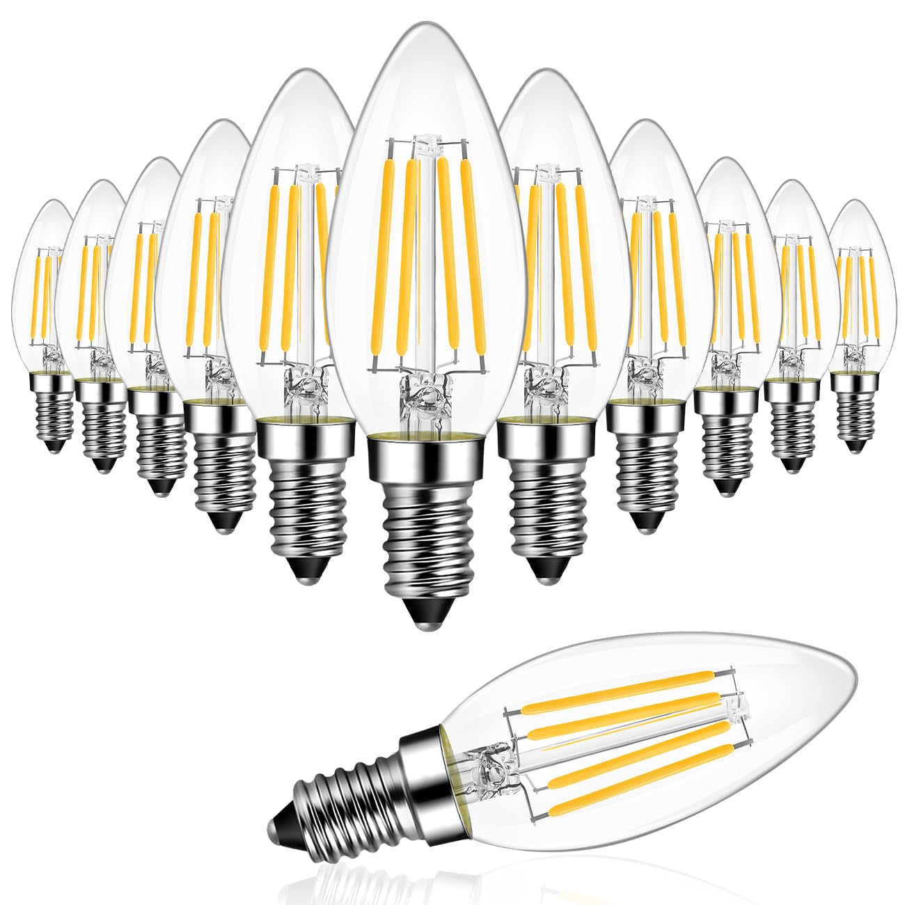 ANWIO B11 LED Filament Bulb E12 Candelabra Base 4.5W(60W Equivalent), Dimmable 2700K Warm White Chandelier Decorative Candle Light Bulb, B11 Chandelier Light Bulbs (12-Pack)