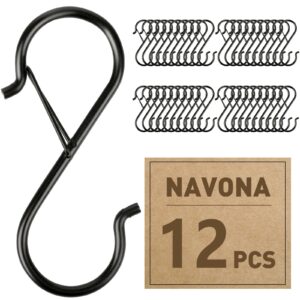 12 pcs s hooks for hanging heavy duty, 3.5-inch heavy duty metal s hooks with safety buckle, s shaped hooks, pot rack hooks, closet hooks, s hooks for hanging plants, kitchen utensil, pot, pan, bags.