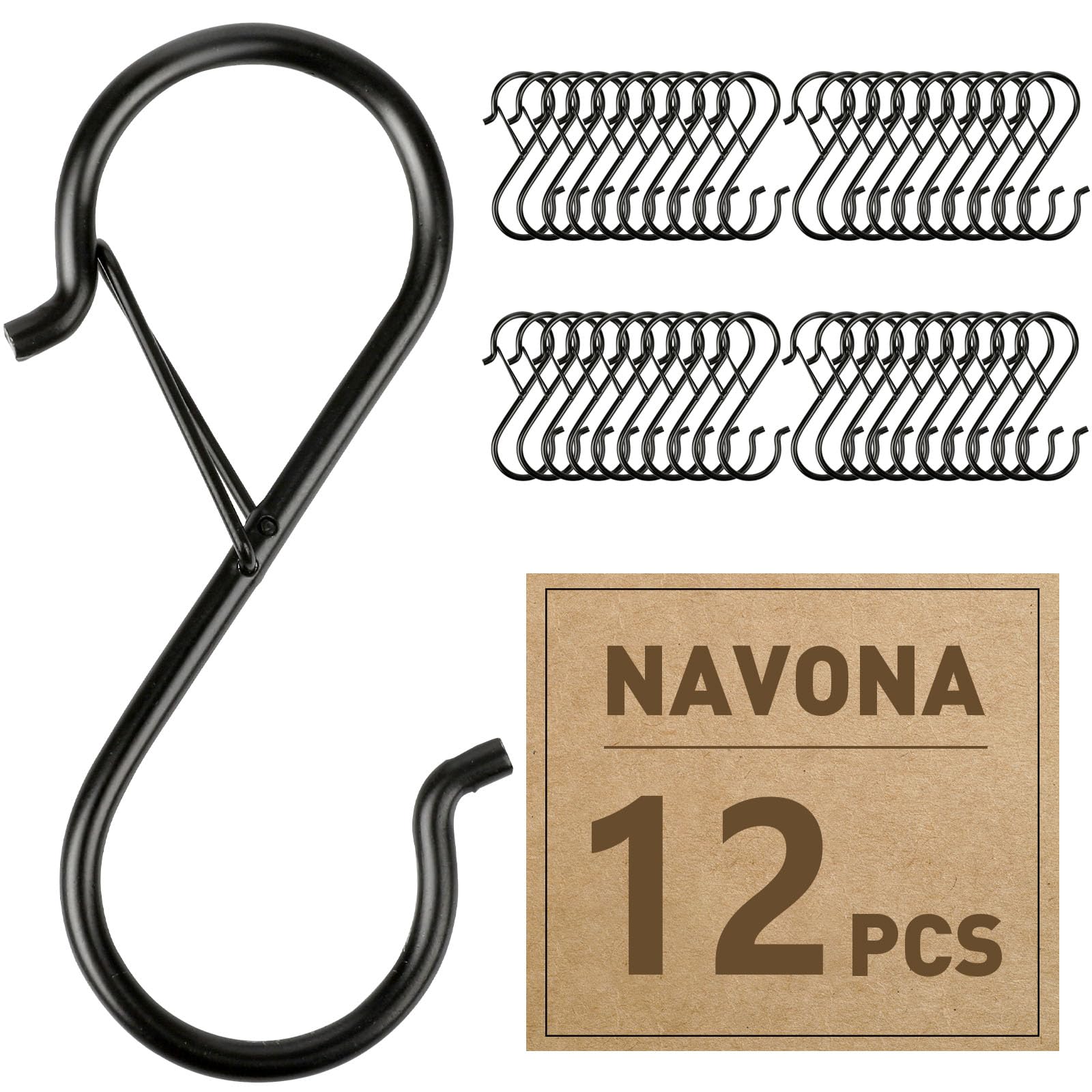 12 Pcs S Hooks for Hanging Heavy Duty, 3.5-inch Heavy Duty Metal S Hooks with Safety Buckle, S Shaped Hooks, Pot Rack Hooks, Closet Hooks, S Hooks for Hanging Plants, Kitchen Utensil, Pot, Pan, Bags.