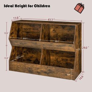 DINZI LVJ Kids Bookshelf, Toy Storage Organizer, Wooden Toy Storage Cabinet, 4 Cubby Children Bookcase, Toddler Book Toy Shelf for Bedroom, Nursery, Hallway, School, 31.5" Long, Rustic Brown