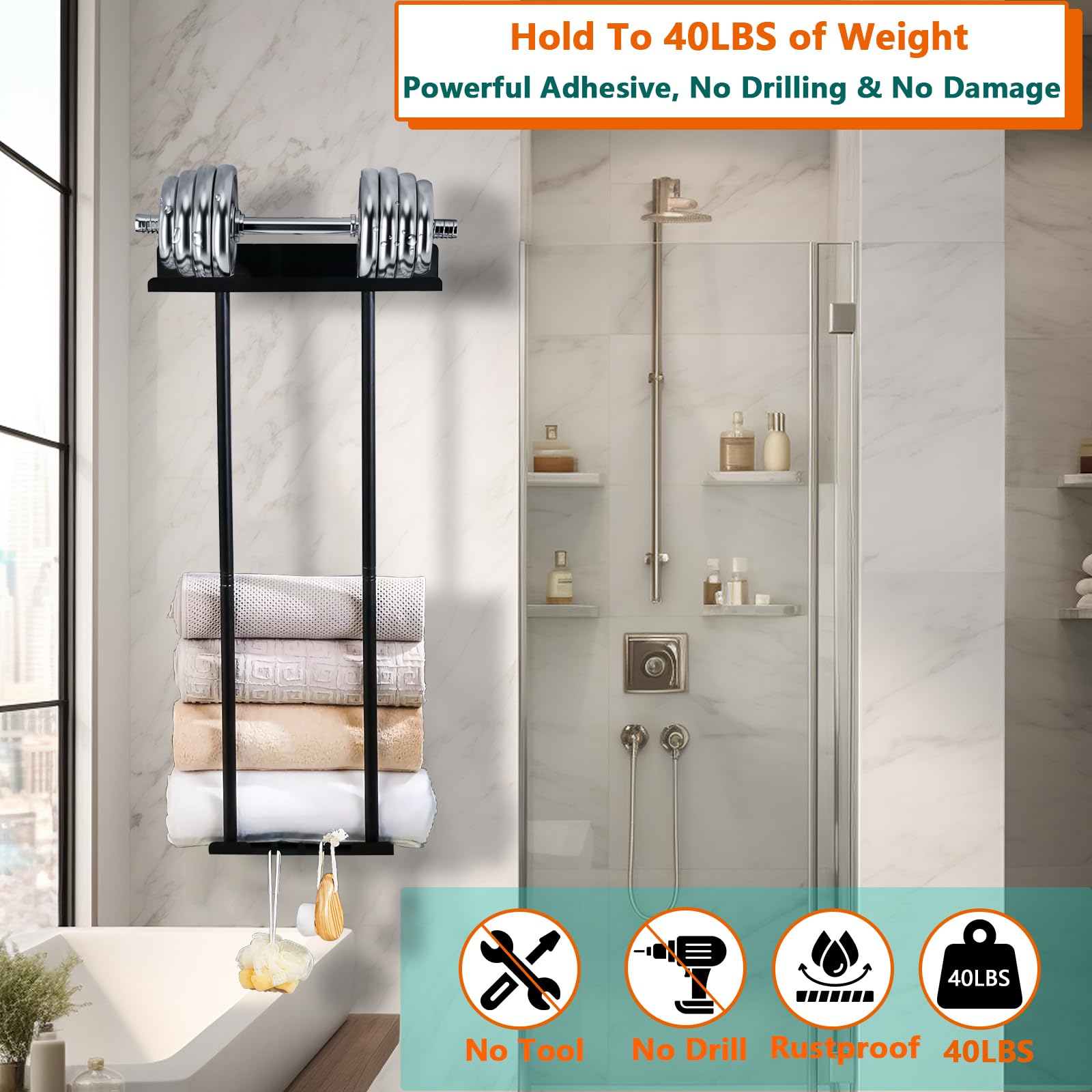 Towel Racks for Bathroom,CIT ZCFYU Retractable Towel Storage Holder Wall Mounted for Small Bathroom,Up to 8 Tier Rolled Bath Towel Rack or Hand Towels,Vertical Metal Towel Shelf Organizer with 3 Hooks