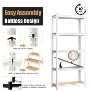 PrimeZone 28" W x 12" D x 59" H Storage Shelves, 5-Tier Adjustable Storage Utility Rack, Heavy Duty Metal Shelving Unit Organization Shelf for Kitchen Pantry Closet Garage Warehouse, White