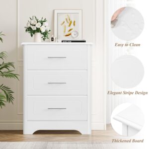 HITHOS 3 Drawer Dresser for Bedroom, 23.62" Wide Modern White Dresser, Tall Nightstand with 3 Deep Drawers, Wood Chest of Drawers, Side End Table for Living Room, Hallway, Home Office