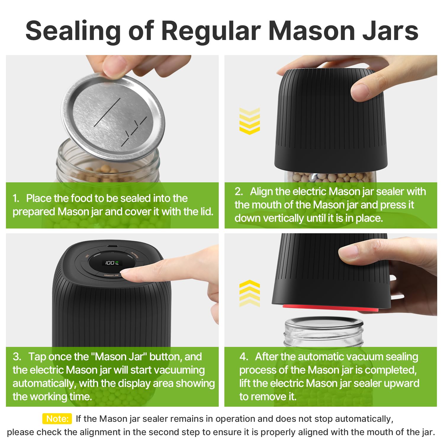 Electric Mason Jar Vacuum Sealer Kit, Vacuum Sealer for Jars, Automatic Intelligent Vacuum Sealer, Compatible With Food Storage, Vacuum Bags Seal, Wine Bottles, Wide-Mouth And Regular-Mouth Mason Jars