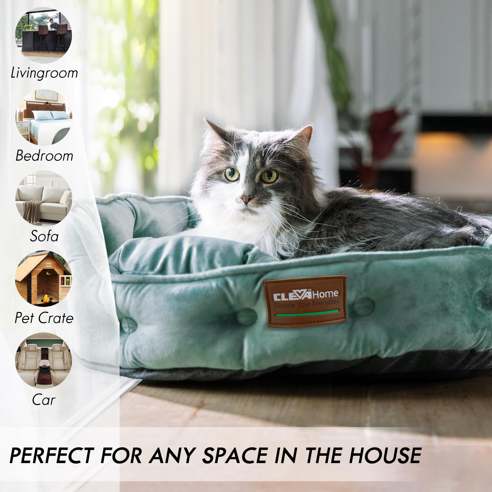 ClevaHome Cat Dog Bed for Small Pets up to 15lbs - Round Cat Beds for Indoor Cats, Machine Washable Comfortable Pet Bed for Puppy and Kitten with Non-Slip Bottom (Washed Green)