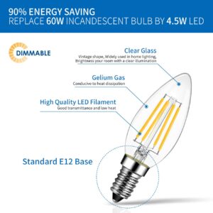 ANWIO B11 LED Filament Bulb E12 Candelabra Base 4.5W(60W Equivalent), Dimmable 2700K Warm White Chandelier Decorative Candle Light Bulb, B11 Chandelier Light Bulbs (12-Pack)