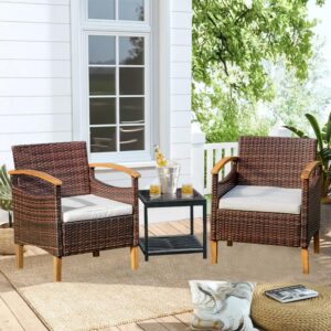 3 piece outdoor patio furniture set outdoor furniture set with table outside lawn patio chairs set of 2 patio conversation sets bistro wicker patio set for porch balcony backyard pool deck(brown)