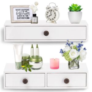 yesland 2 packs floating nightstand with drawer - rustic wood floating wall mounted drawers floating shelf with drawer for living room, bedroom, kitchen, wall decor, storage, display - white