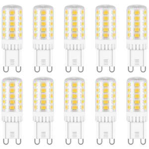 maelsrlg g9 led bulb dimmable, 40 watt equivalent, warm white 3000k, t4 4w 400lm, g9 bi-pin base light bulbs for chandelier, vanity, 10-pack