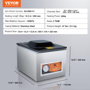 VEVOR Chamber Vacuum Sealer, 260W Sealing Power, Vacuum Packing Machine for Wet Foods, Meats, Marinades and More, Compact Size with 10.2" Sealing Length, Applied in Home Kitchen