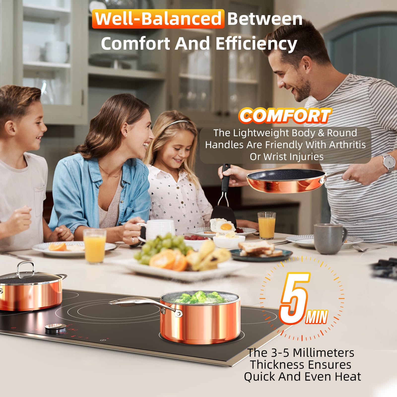 Deluxe DUXANO 14PC Healthy Pots and Pan With 9H Anti-scratch Coating, 2-Layer Non-Stick Ceramic&PFAS Free, Sensitively&Evenly Induction Cooking, Enhanced Flavor with Infrared Cookware, Dishwasher Safe