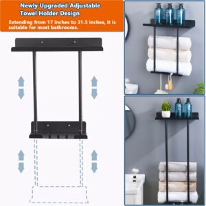 Towel Racks for Bathroom,CIT ZCFYU Retractable Towel Storage Holder Wall Mounted for Small Bathroom,Up to 8 Tier Rolled Bath Towel Rack or Hand Towels,Vertical Metal Towel Shelf Organizer with 3 Hooks