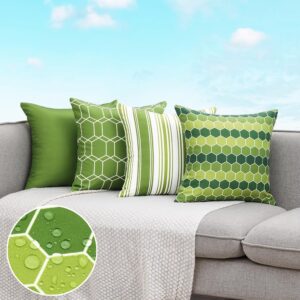 carrie home green outdoor pillow covers waterproof 18x18 set of 4, lime green outdoor pillows decorative spring summer throw pillow covers 18 x 18, outdoor porch patio decor pillows (no inserts)