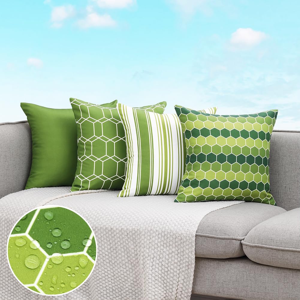 CARRIE HOME Green Outdoor Pillow Covers Waterproof 18x18 Set of 4, Lime Green Outdoor Pillows Decorative Spring Summer Throw Pillow Covers 18 x 18, Outdoor Porch Patio Decor Pillows (No Inserts)