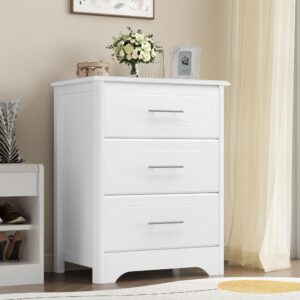 HITHOS 3 Drawer Dresser for Bedroom, 23.62" Wide Modern White Dresser, Tall Nightstand with 3 Deep Drawers, Wood Chest of Drawers, Side End Table for Living Room, Hallway, Home Office