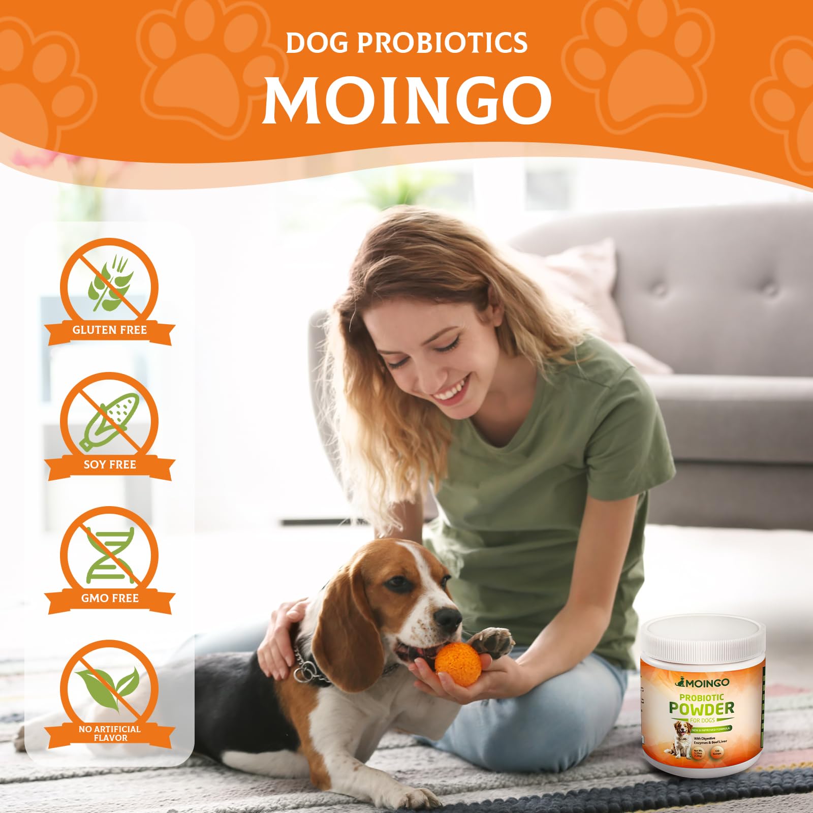 Moingo Probiotics for Dogs - Probiotic Powder for Dogs, Dog Probiotics for Immune and Digestive Health -120 Scoops Liver Flavored Probiotic Supplement