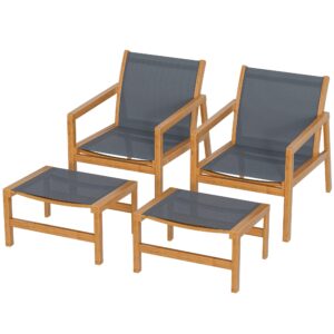 greesum 4 piece furniture outdoor acacia wood chair with ottoman for porch, balcony, deck, patio, backyard, gray