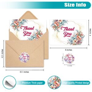 32 PCS Flower Thank You Cards with Kraft Paper Envelopes Stickers 4''x6'', Versatile Thank You Card Sets for Various Events - Birthday, Wedding, Business, Baby Shower, Graduation, Bridal Shower