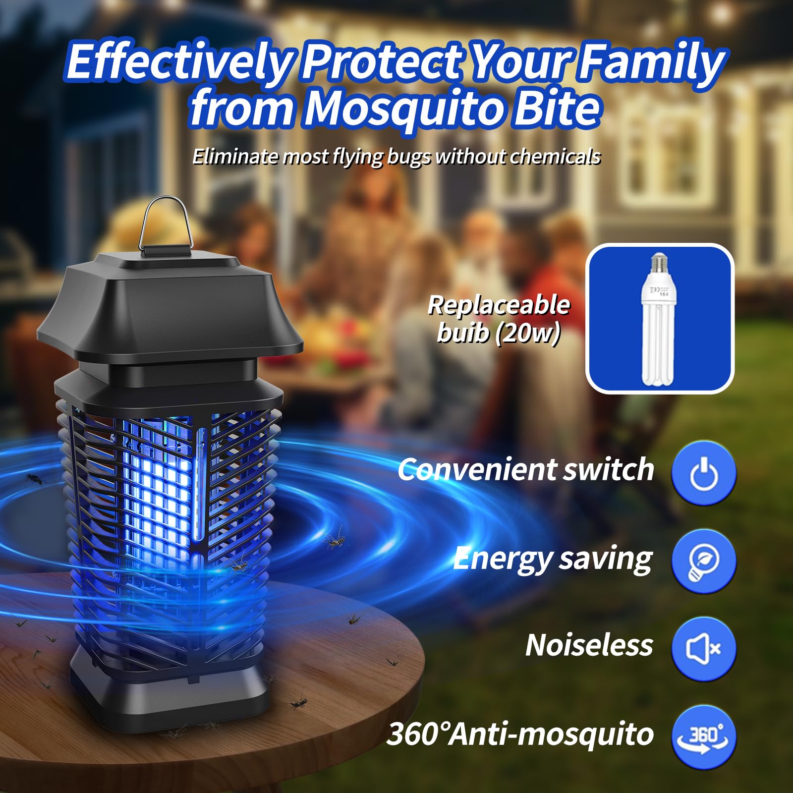 Bug Zapper Outdoor, 2024 Upgraded Mosquito Zapper for Indoors with Powerful 20W Bulb, 4200V Waterproof Fly Zapper,Electric Fly Traps Outdoor Mosquito Killer for Home,Backyard,Patio Yard,8.2Ft Cord