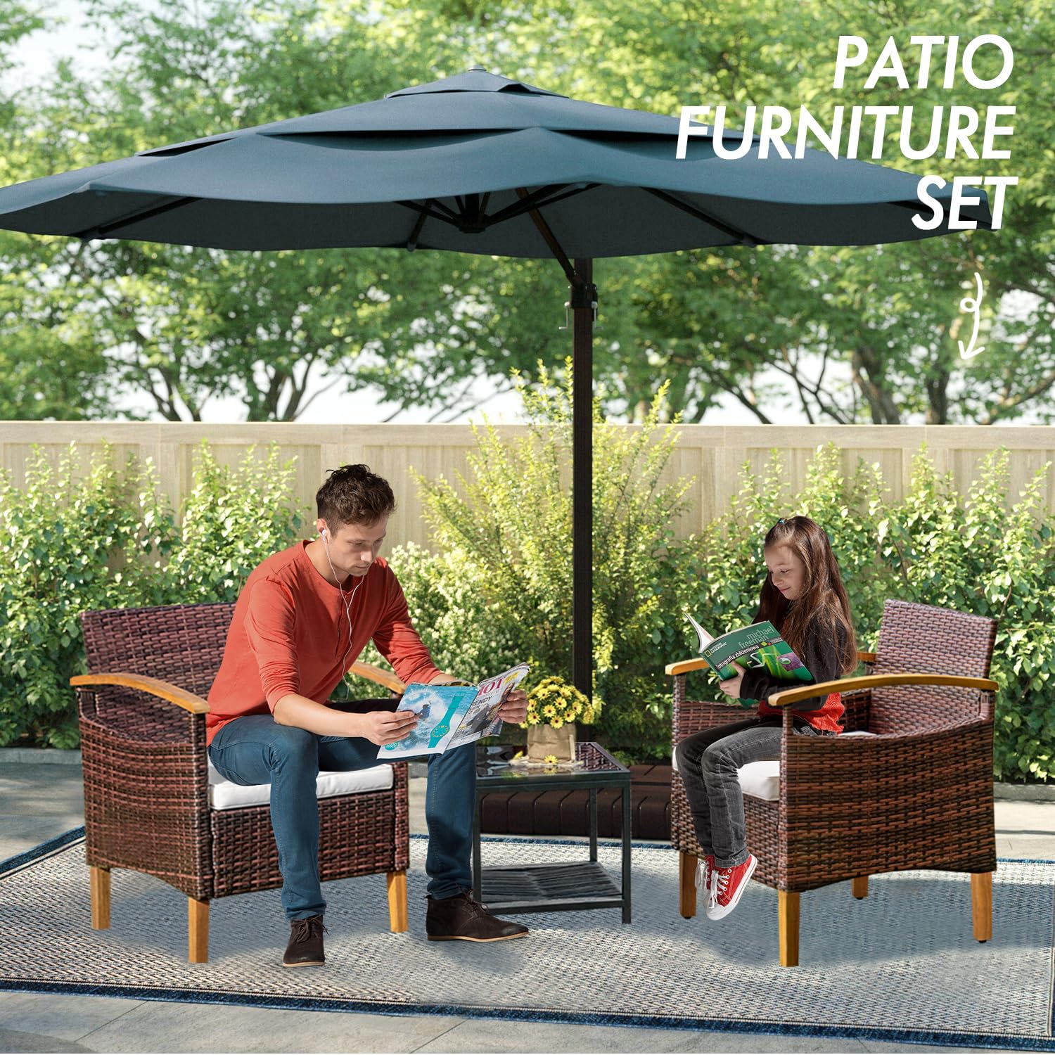 3 piece Outdoor Patio Furniture Set Outdoor Furniture Set with Table Outside Lawn Patio Chairs Set of 2 Patio Conversation Sets Bistro Wicker Patio Set for Porch Balcony Backyard Pool Deck(Brown)